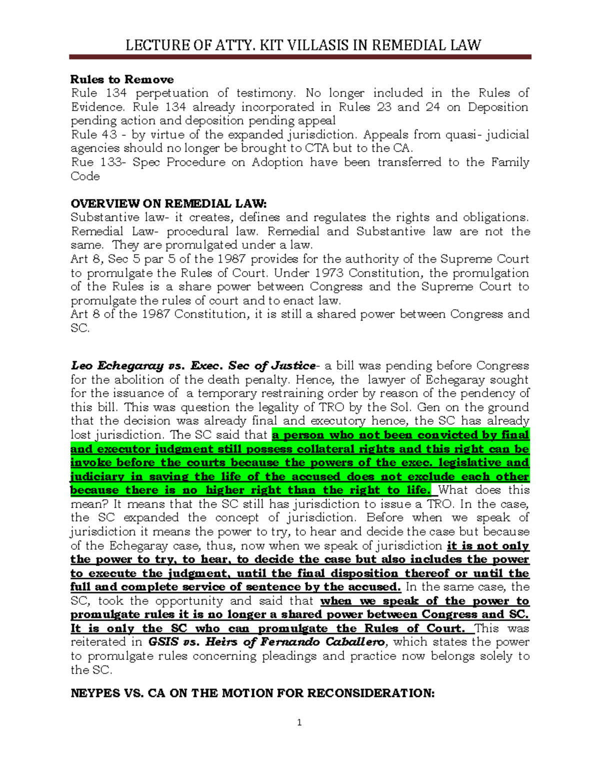 REMEDIAL LAW 101: Transcribed Notes on Civil Procedure Concepts - Studocu