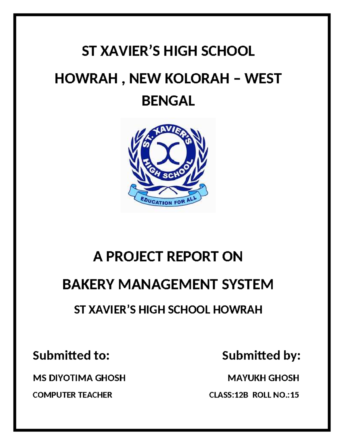 CS Project Report: Bakery Management System for Class 12B - Studocu