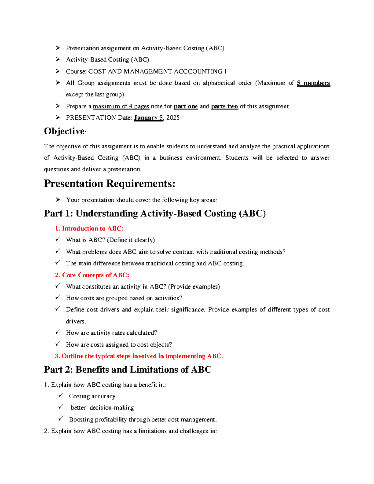 ABC - Cost Management Assignment on Activity-Based Costing - Studocu
