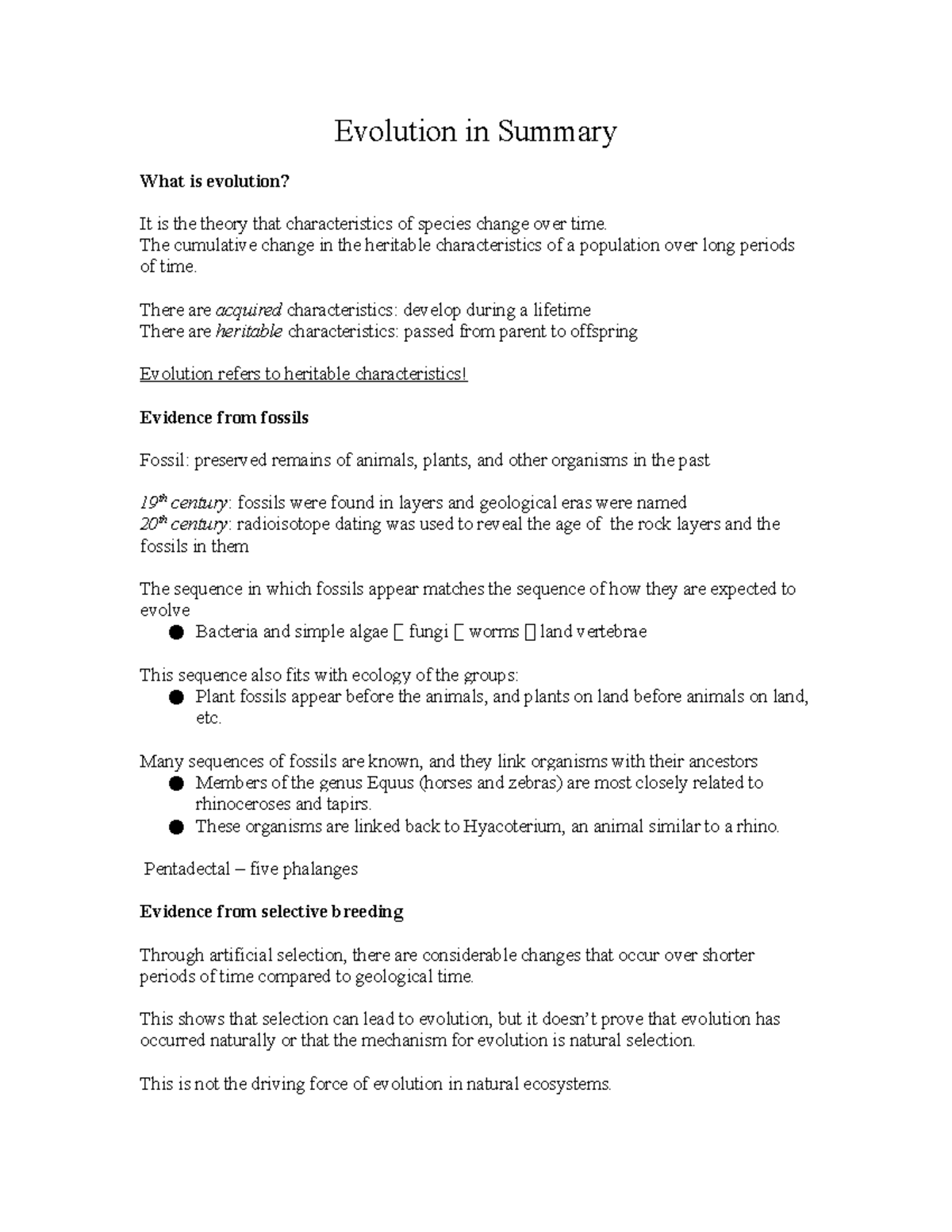 Evolution Summary: Lecture Notes on Evidence and Concepts (1-5) - Studocu