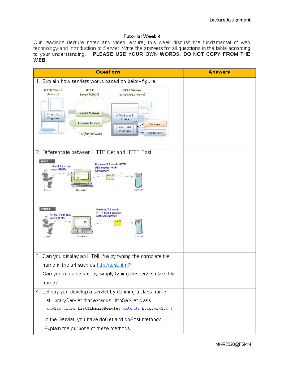 Lecture Assignment: Web Technology & Servlet Fundamentals (Week 4 ...