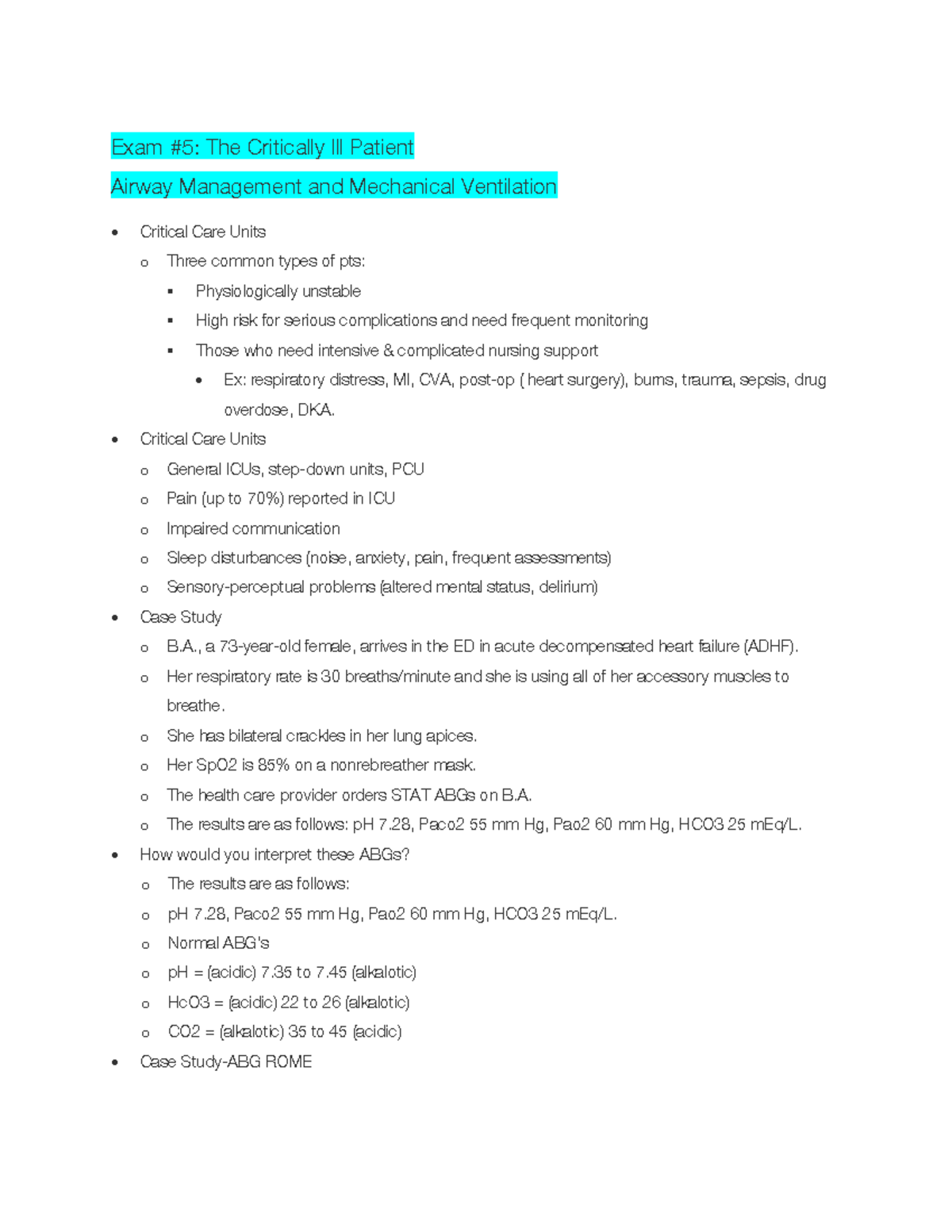 Exam #5 Lecture Notes: Intubation & Airway Management in Critical Care ...