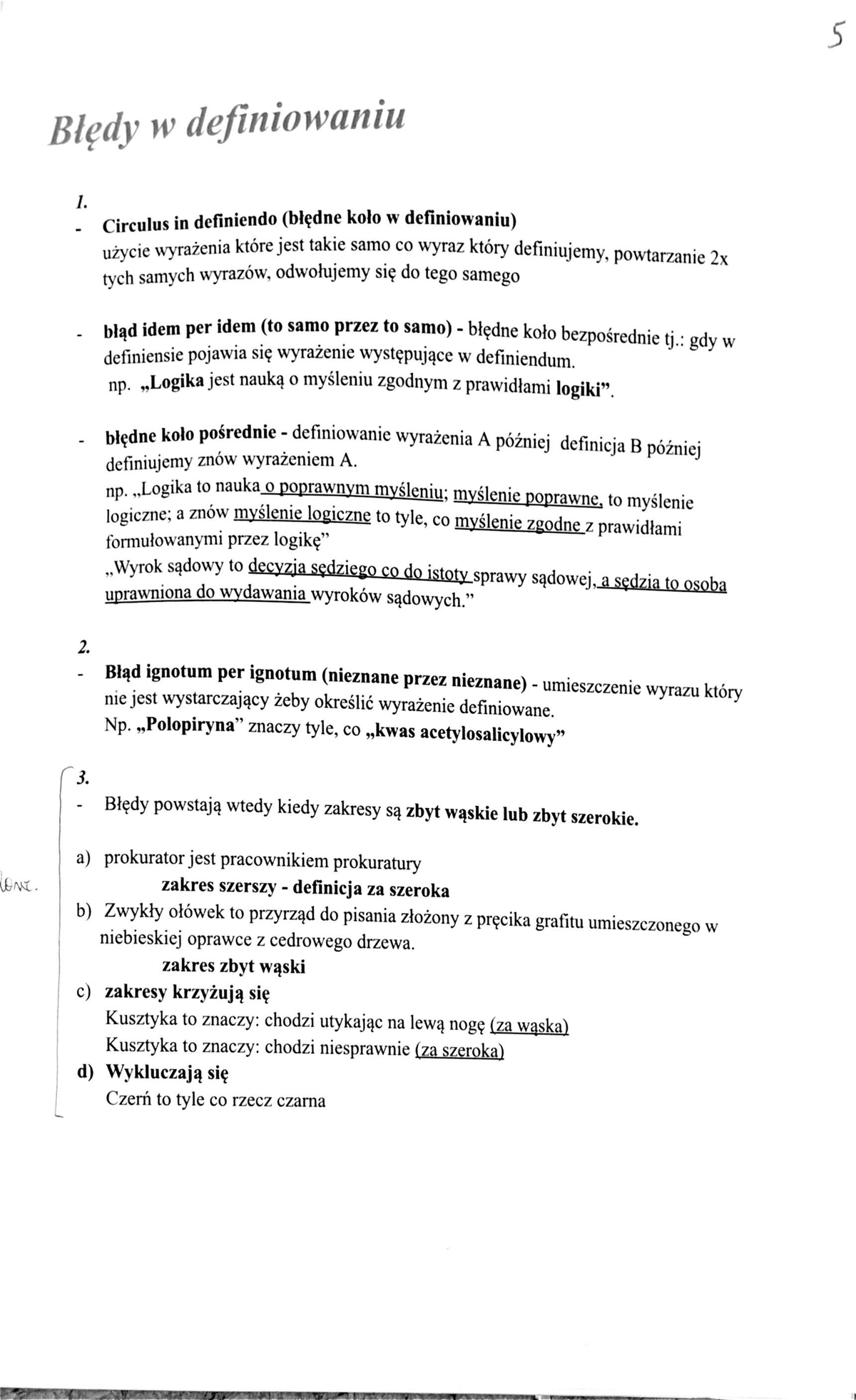 Logika: Błędy w Definiowaniu - Analiza i Przykłady - Studocu