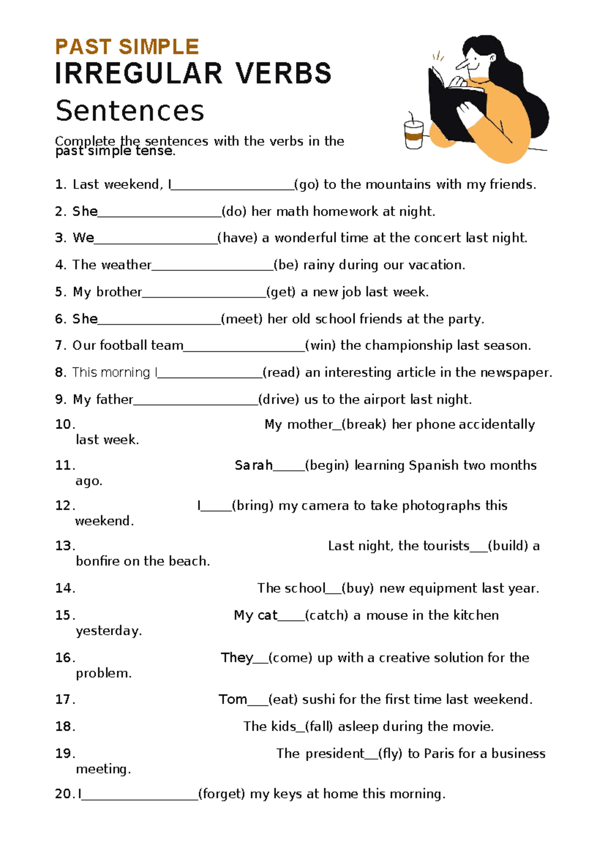 PAST SIMPLE IRREGULAR VERBS Practice Sentences 159446 - Studocu