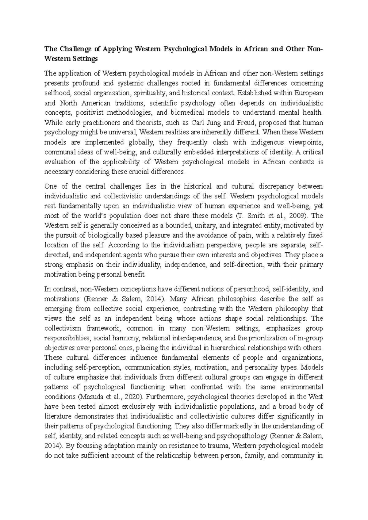 The Challenge of Western Psychological Models in African Contexts: An ...