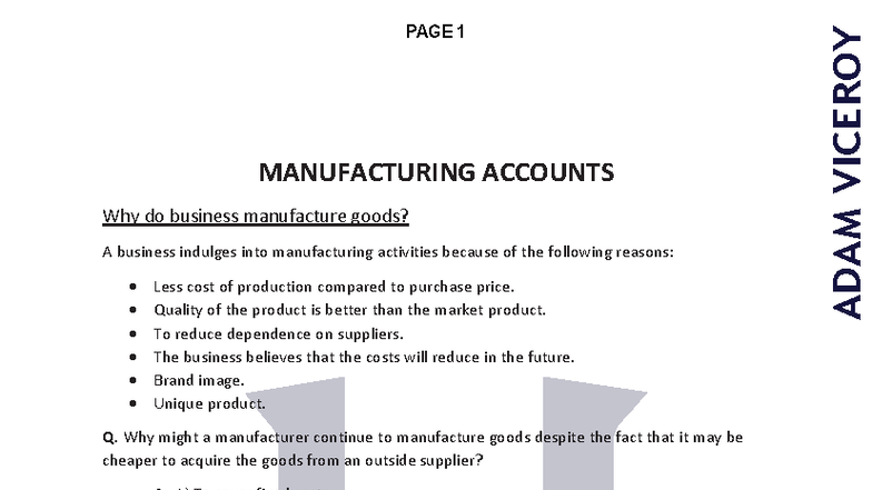 Manufacturing Accounts Overview: Reasons, Costs, and Processes (A4 ...