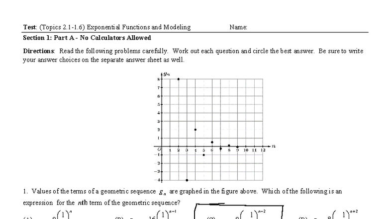 AP Pre-Cal Test Correction: Exponential Functions & Modeling - Studocu