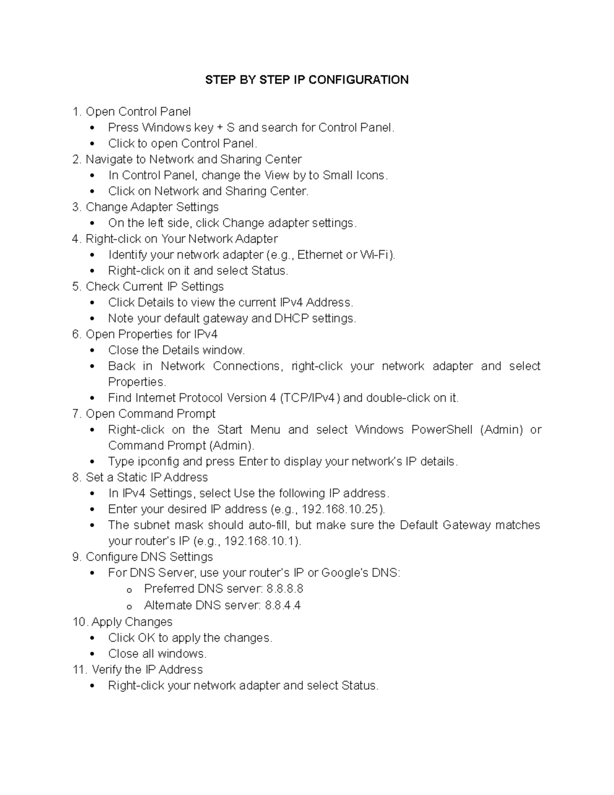 STEP BY STEP IP CONFIGURATION GUIDE - Studocu