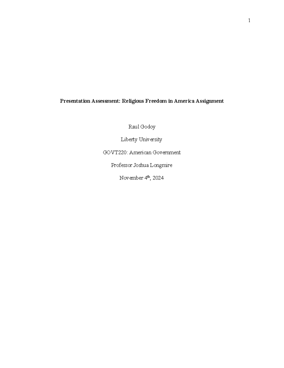 GOVT220: Presentation Assessment on Religious Freedom in America - Studocu