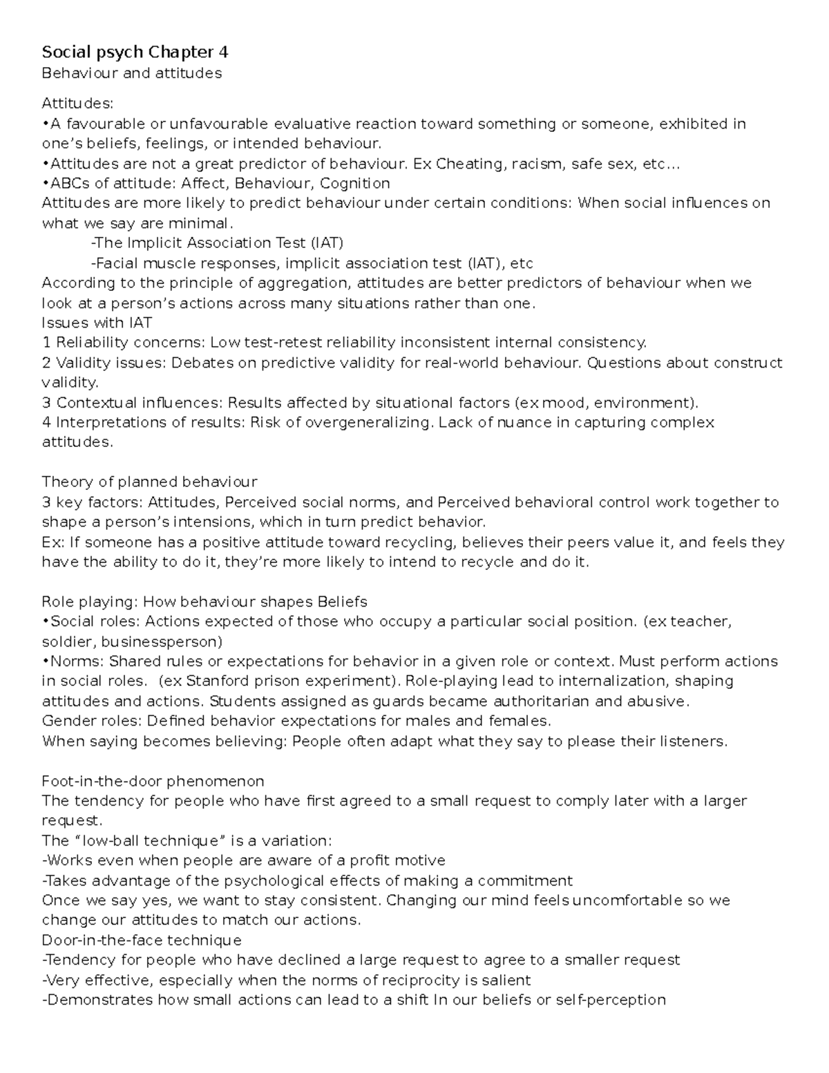 Social Psych 101: Chapter 4 - Behavior and Attitudes Analysis - Studocu