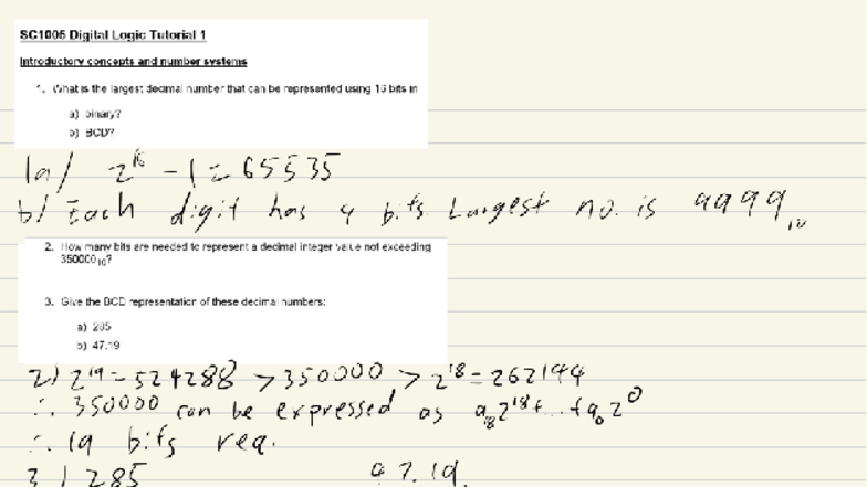 SC1005 Digital Logic Tutorial 1: Number Systems & Conversions - Studocu