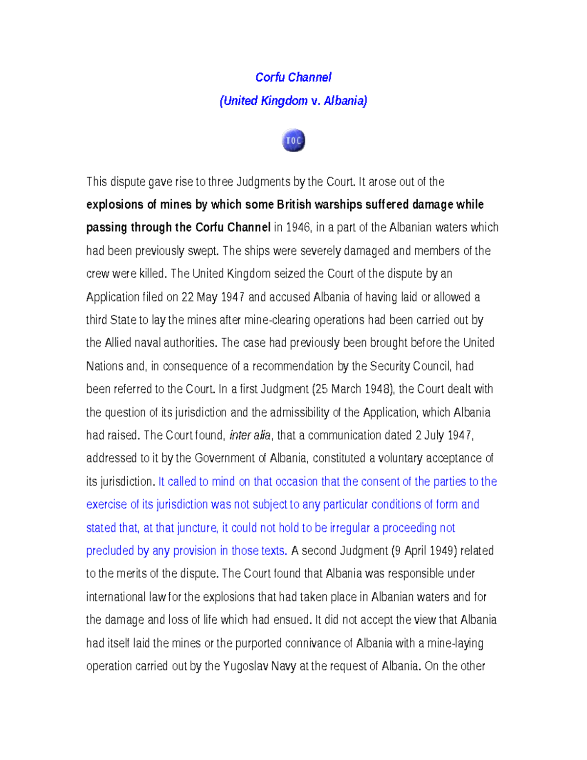 Corfu Channel Case Study: UK v. Albania Overview and Judgments - Studocu