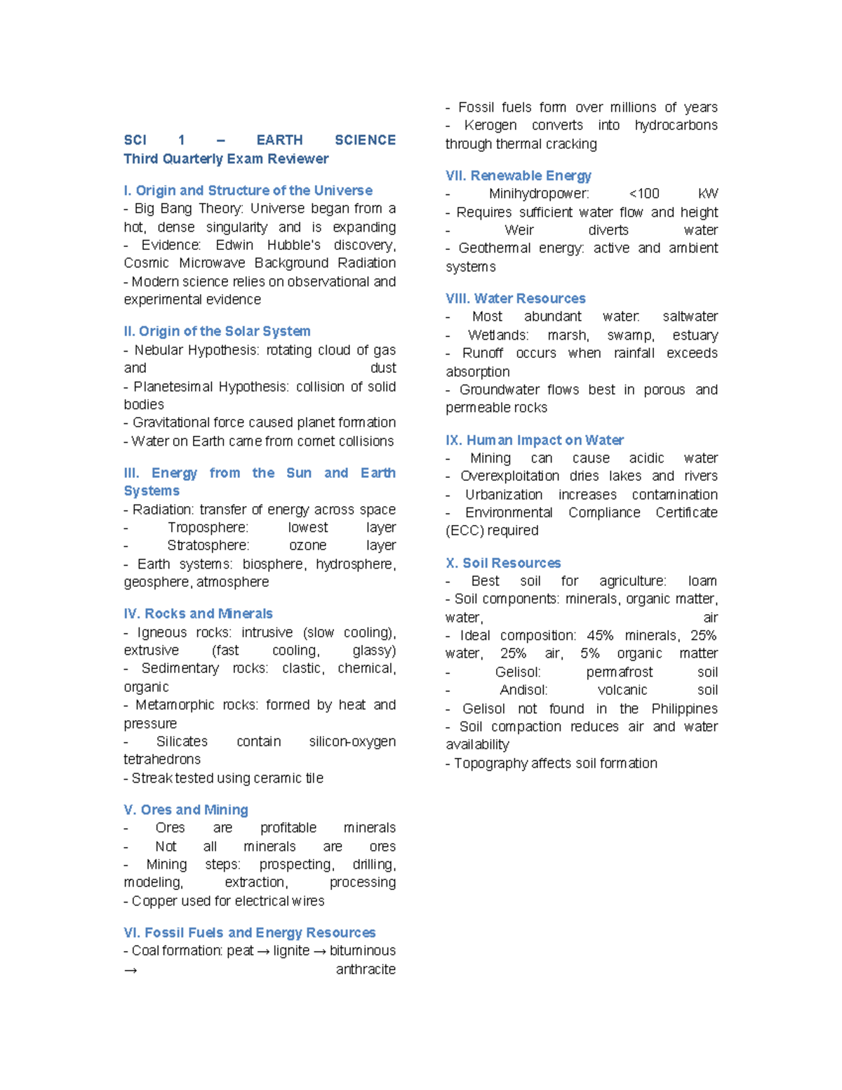 SCI 1 EARTH SCIENCE Third Quarterly Exam Reviewer - Studocu