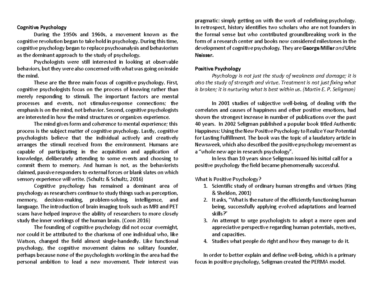 Cognitive Psychology, Positive Psychology, and Sikolohiyang Filipino ...