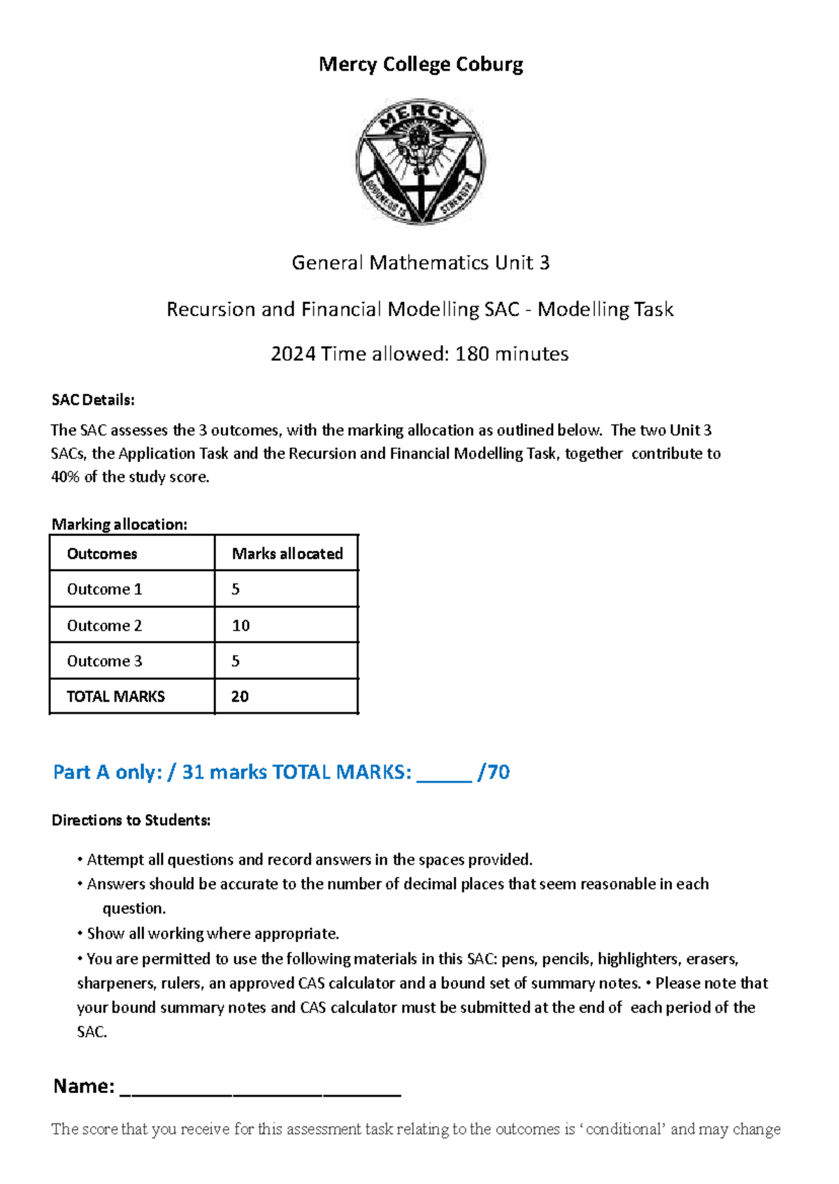 2024 GM Recursion & Financial Modelling SAC Part A - Studocu