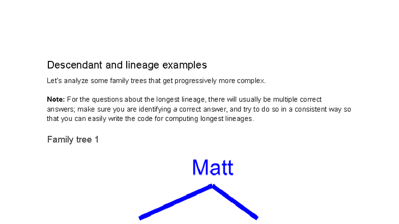 Descendant and Lineage Analysis: Algorithms and Family Trees (CS101 ...