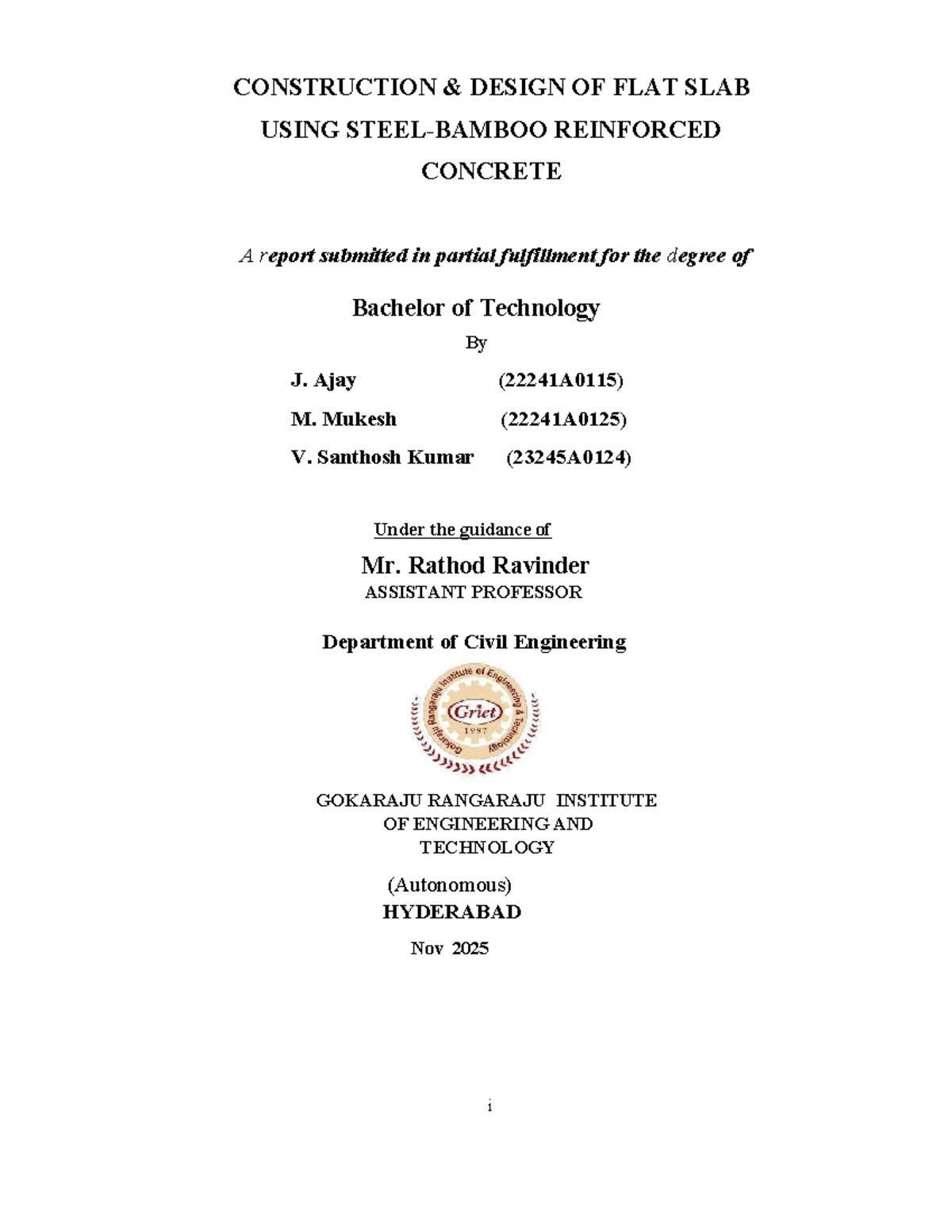 B.Tech Project Report: Design of Flat Slab with Bamboo & Steel ...
