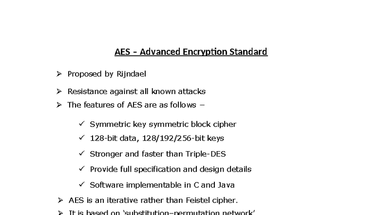 AES (Advanced Encryption Standard) Overview and Resistance Analysis - Studocu