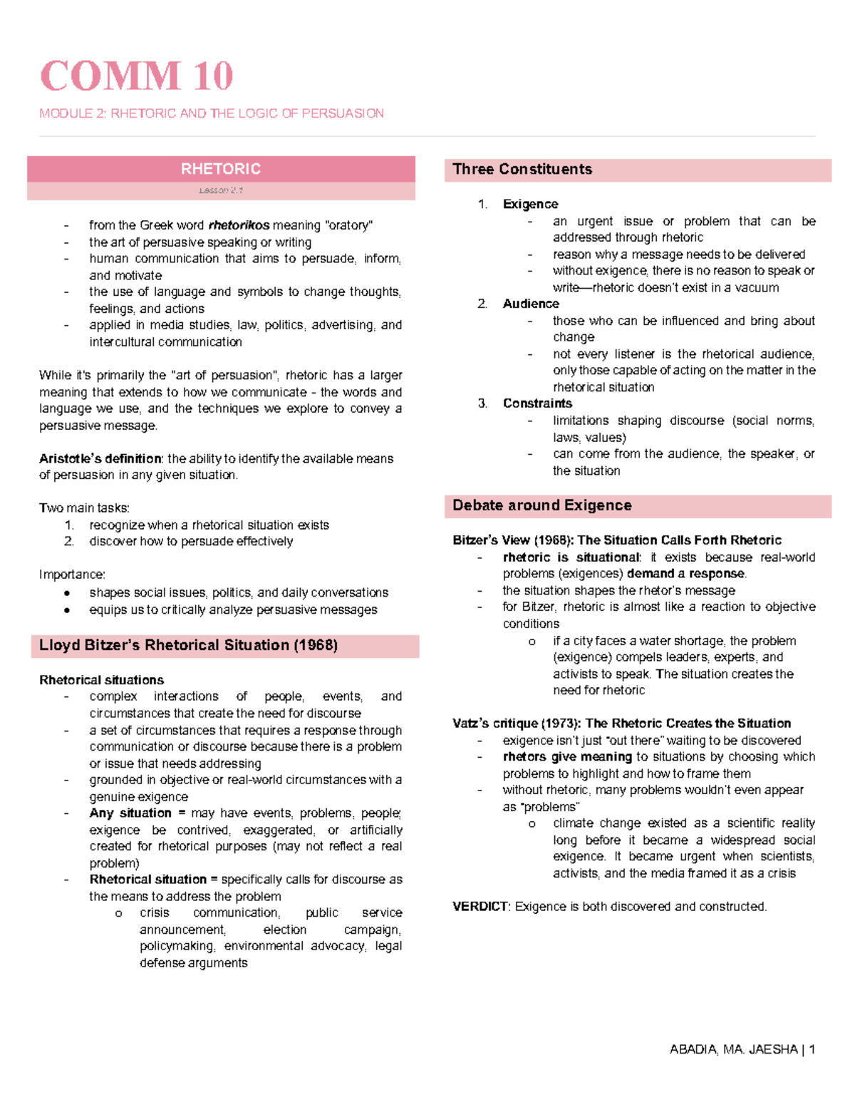 COMM 10 MODULE 2: RHETORIC & PERSUASION STRATEGIES AND CONCEPTS - Studocu