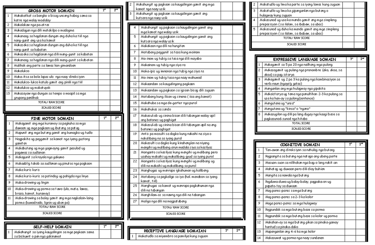 ECCD Checklist (Bisaya) for 1st & 2nd Grade Development Assessment ...