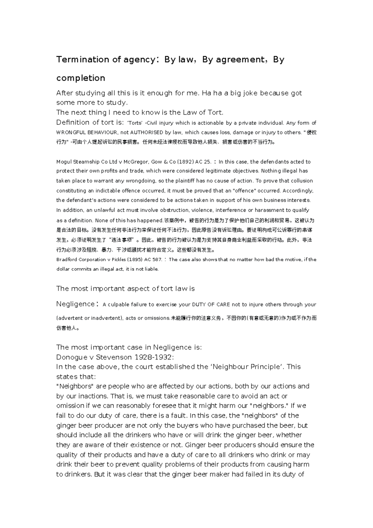 1112 后面两题 - nonononononononono - Termination of agency：By law，By ...