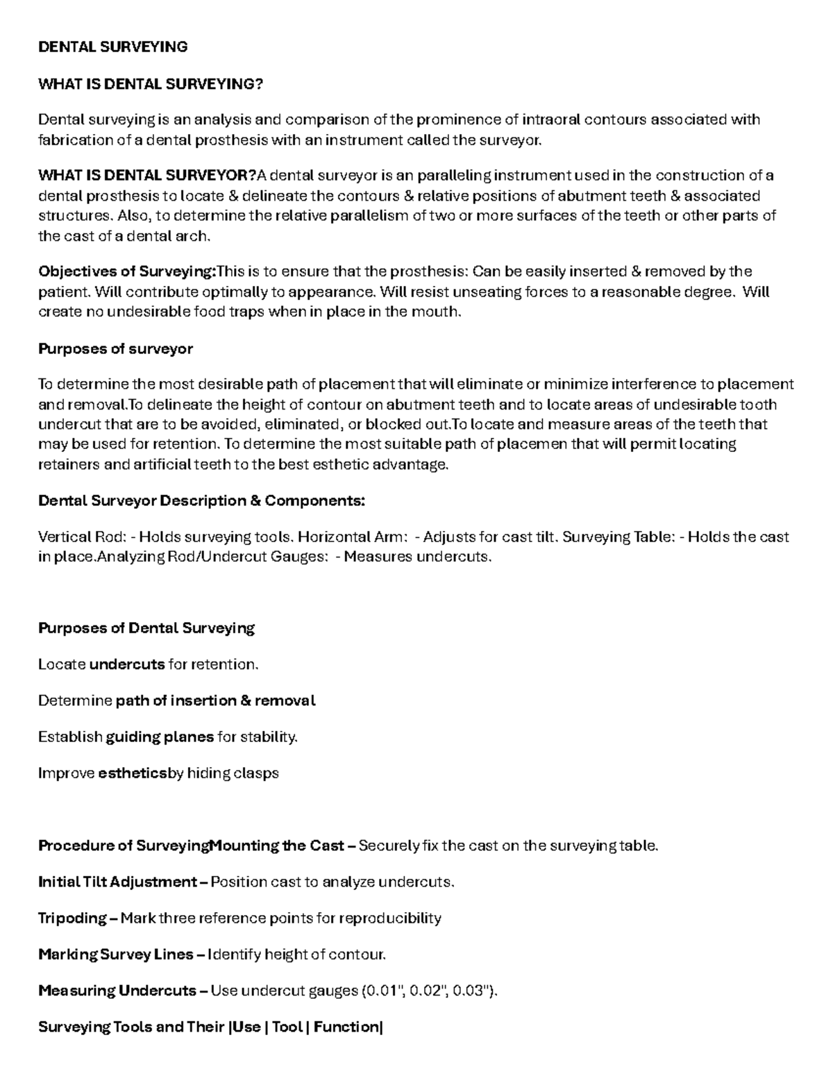 DENTAL-MATERIALS-FINALS: Comprehensive Guide to Dental Surveying and ...