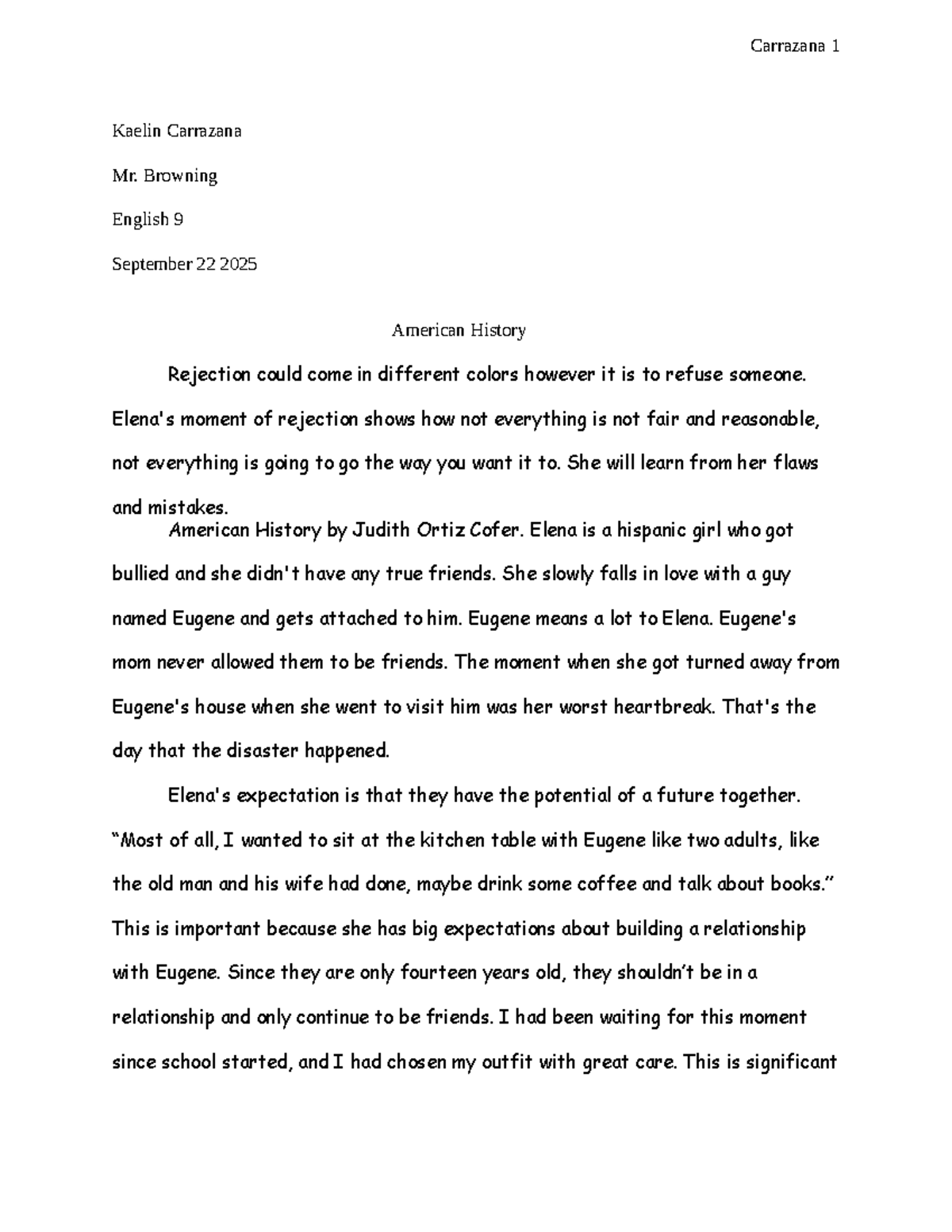 ENG 9: Final Draft - Response to Literature Essay on Rejection - Studocu