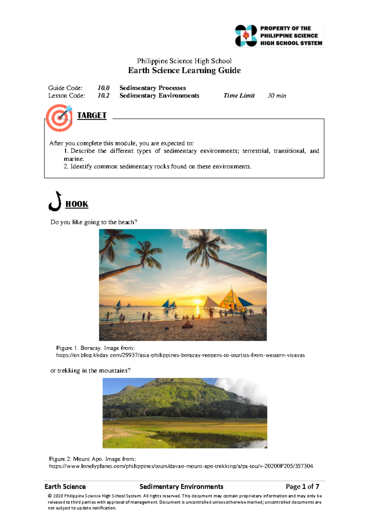 SLG 10.2 Earth Science Lesson on Sedimentary Environments - Studocu