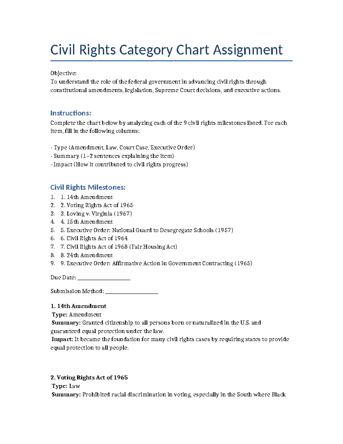 Civil Rights Milestones Analysis Chart Assignment - Studocu