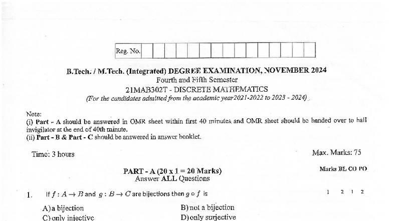 21MAB302T Discrete Mathematics Exam Paper - Nov 2024 - Studocu