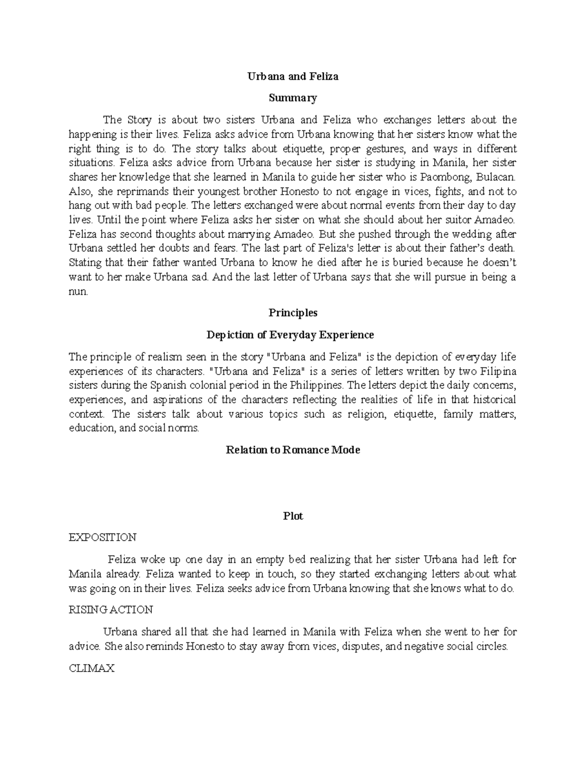 Urbana and Feliza - A Letter Exchange of Life Lessons and Growth - Studocu