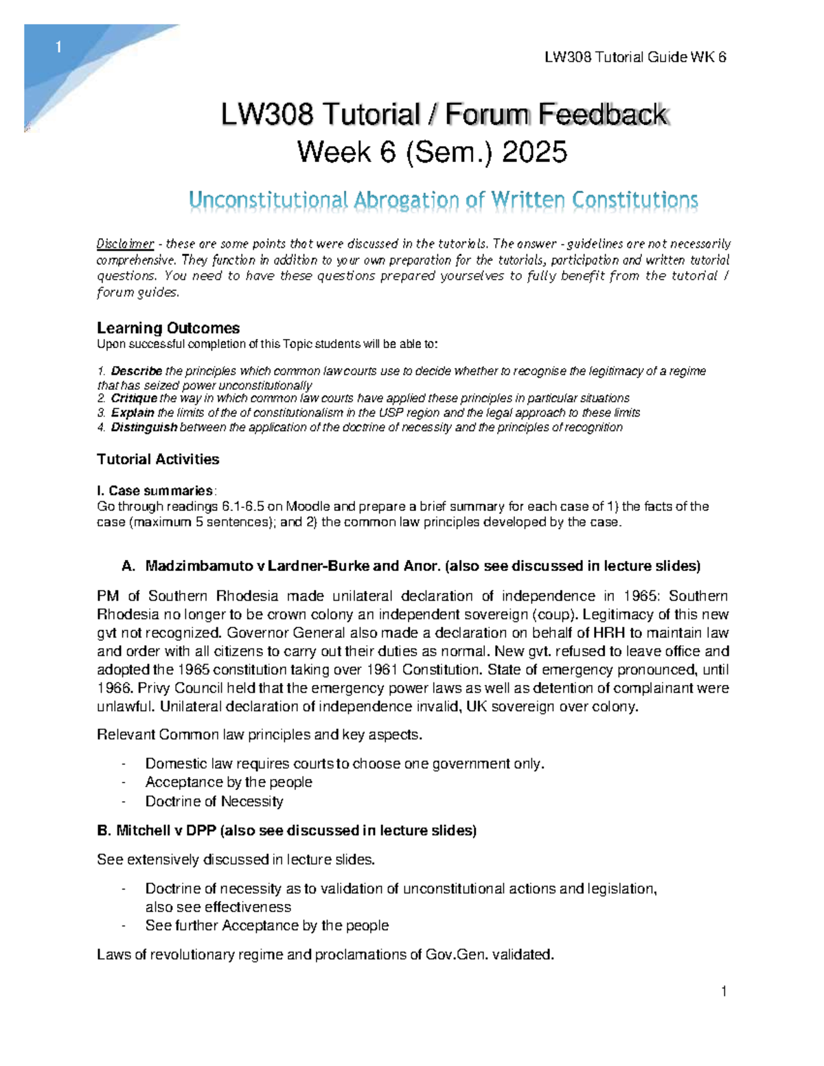 LW308 Tutorial Forum 6 Overview and Discussion Points 2025 - Studocu