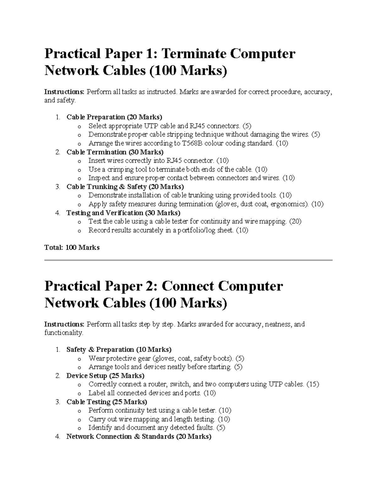 Practical Paper 1 CNS: Computer Network Cable Termination Guide - Studocu