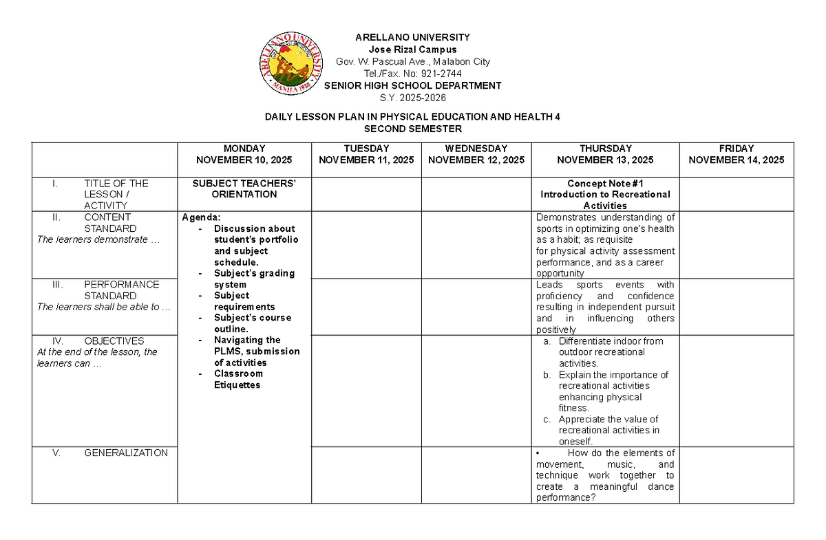 DLP-L1: Daily Lesson Plan in Physical Education & Health 4 - 2nd Sem ...
