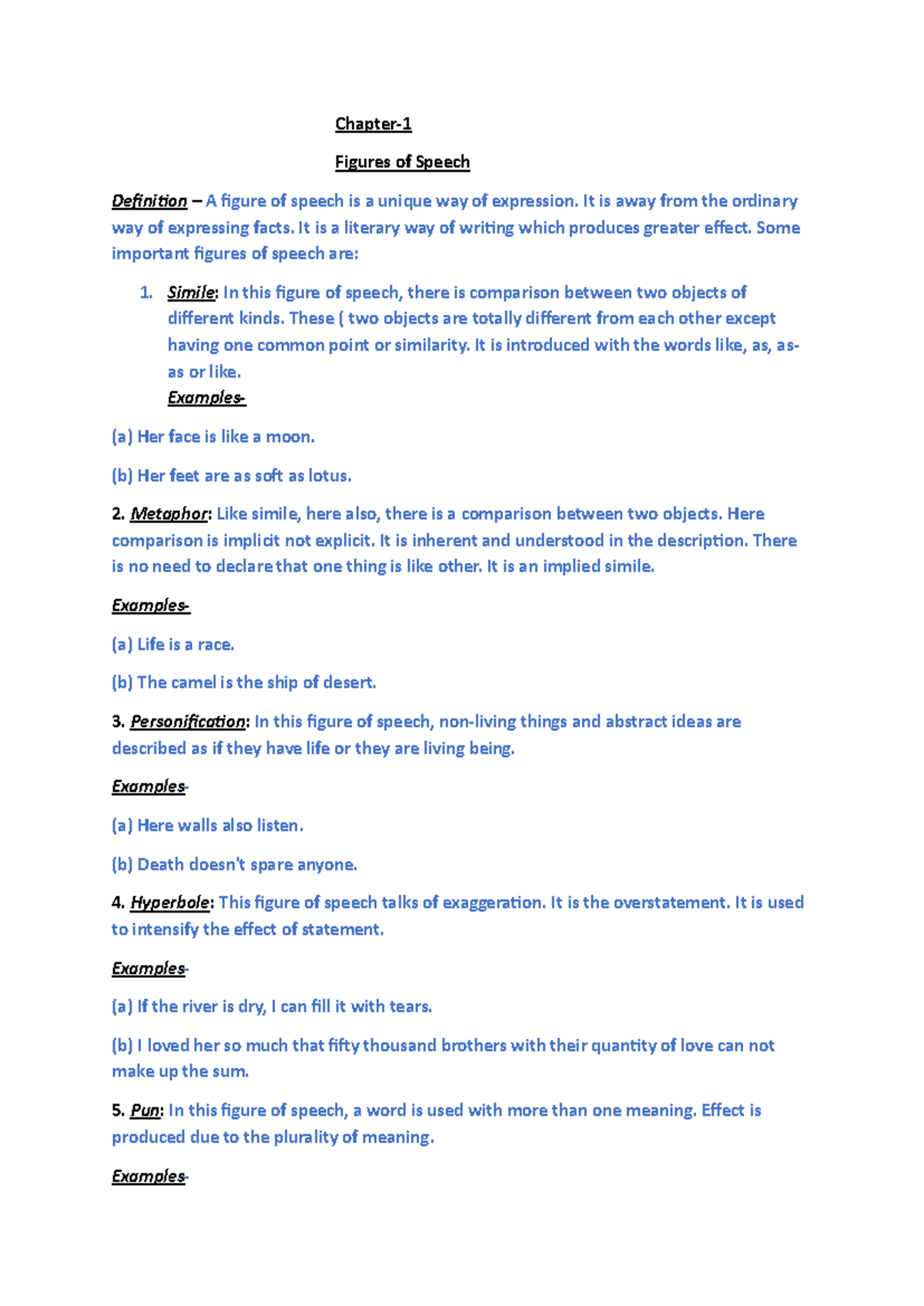 Figures of Speech: Definitions and Examples for Grade 8 - Studocu