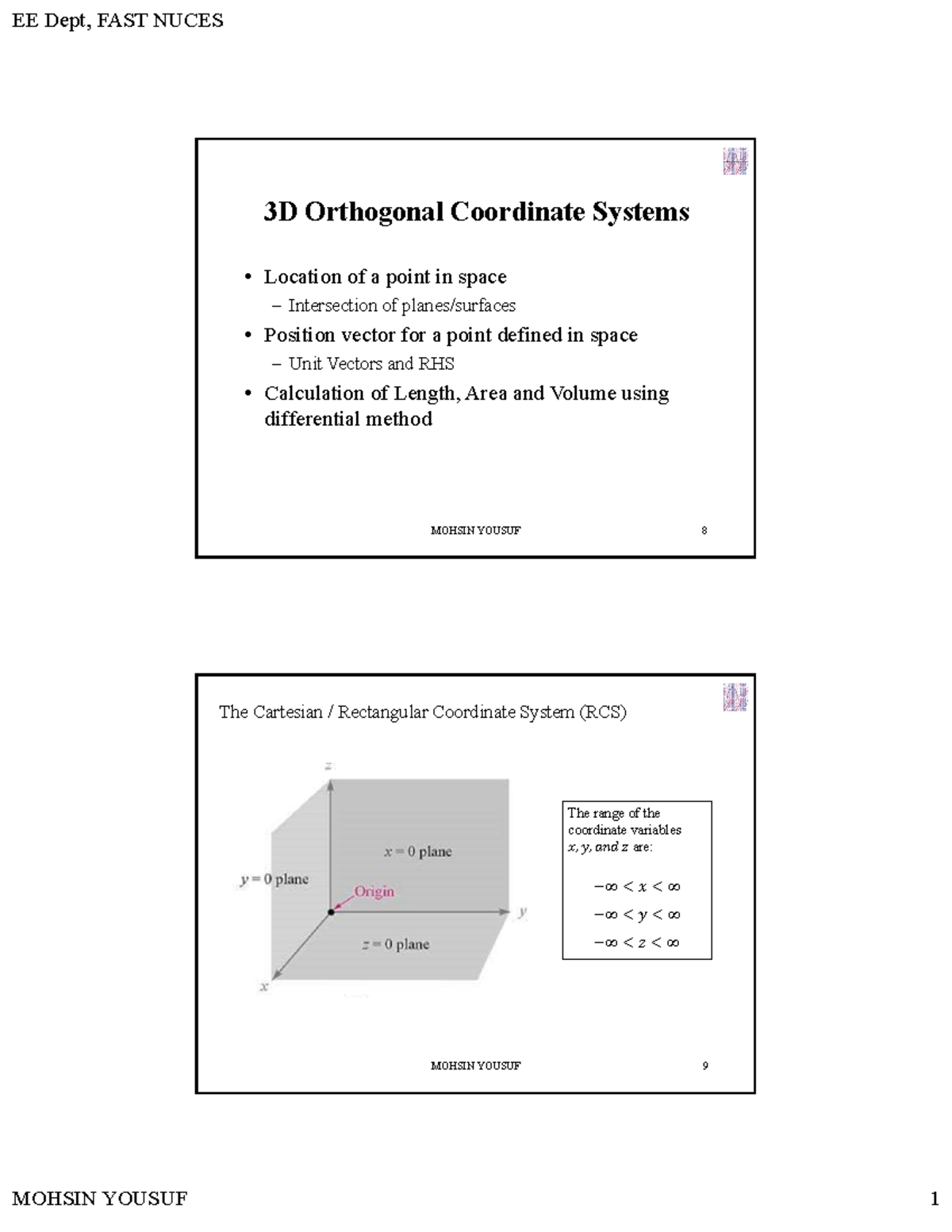 EE3005-MY Final Exam Notes: 3D Orthogonal Coordinate Systems - Studocu