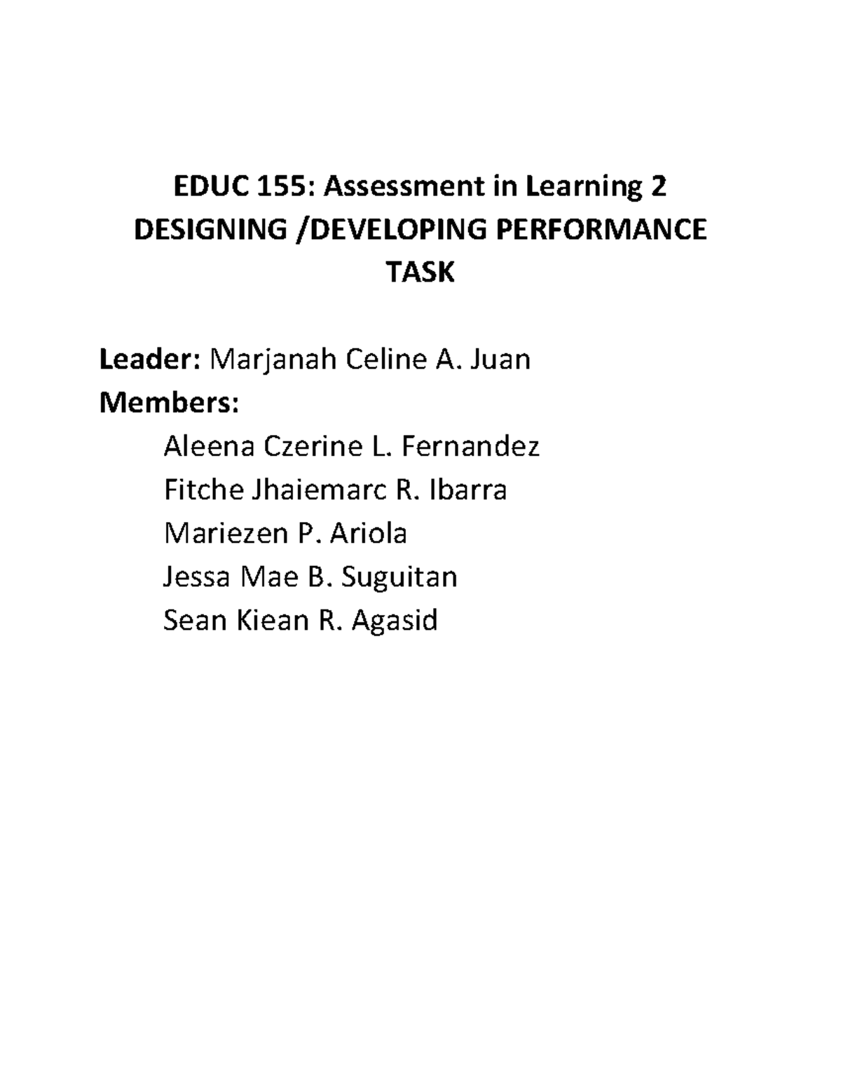 Grp1 LM2 criteria - Activities - EDUC 155: Assessment in Learning 2 DESIGNING /DEVELOPING - Studocu