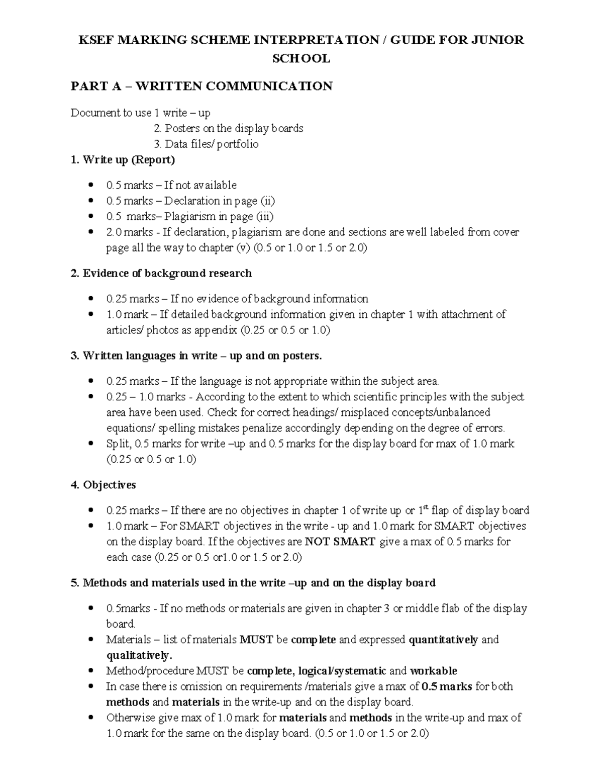 KSEF Marking Scheme Interpretation Guide for Junior School Part A - Studocu