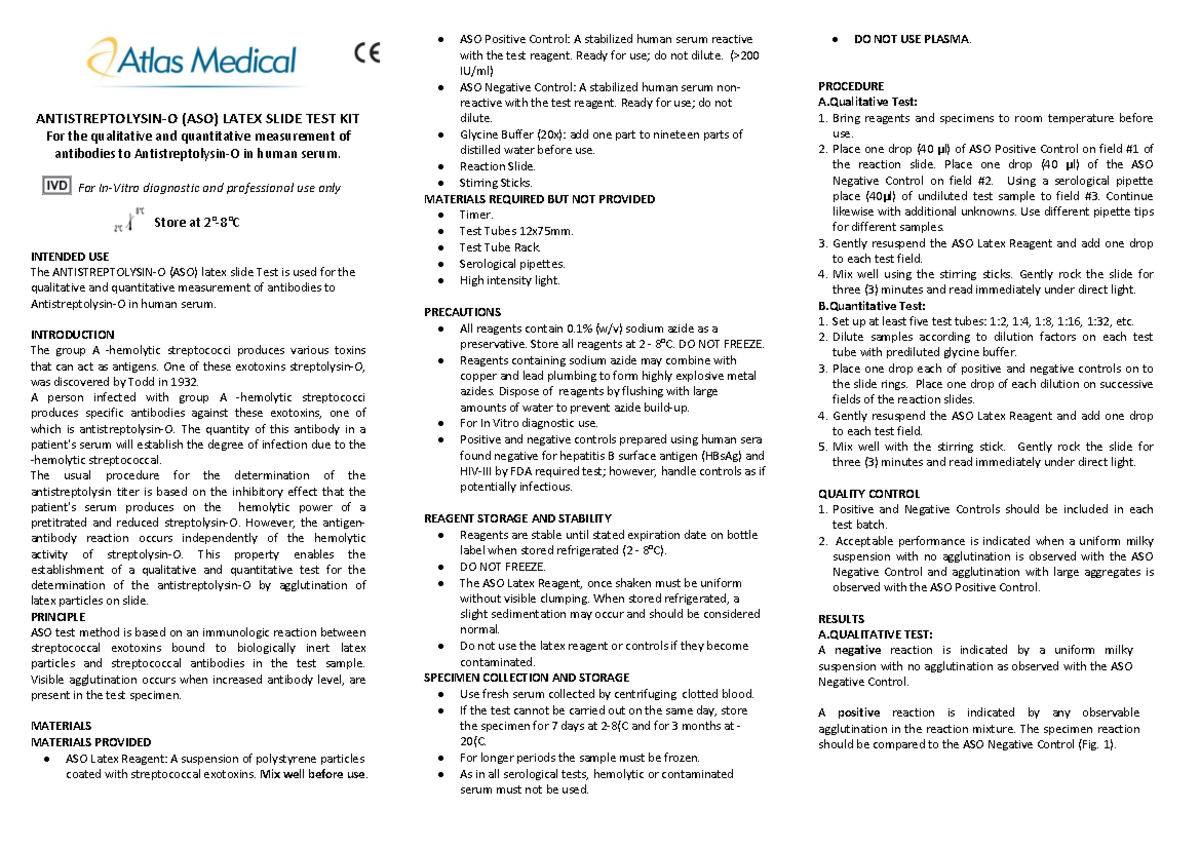 ASO Latex Slide Test Kit: Procedures and Quality Control Guidelines ...