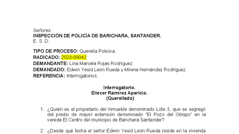 Querella Policiva: Interrogatorios de Edwin León (Barichara) - Studocu