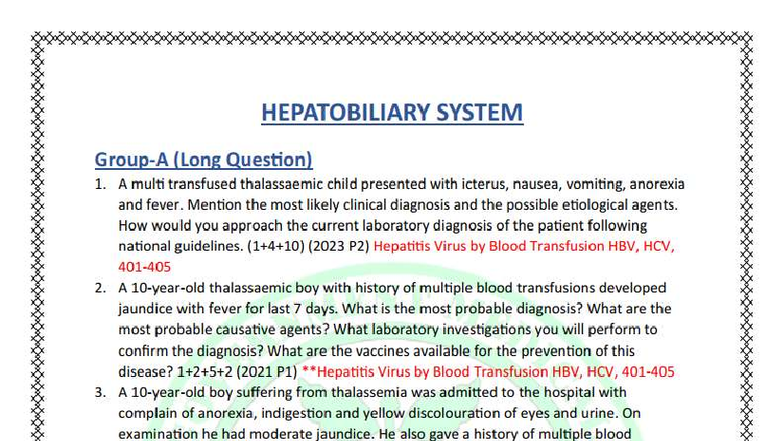 HEPATOBILIARY SYSTEM: Long Questions & Answers (2023 P2) - Studocu