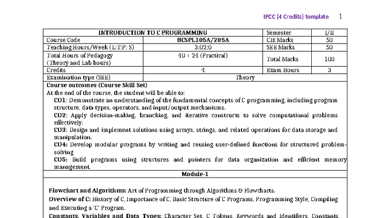 C Programming Basics (CIE 4 Credits) - Course Notes and Practical Guide ...