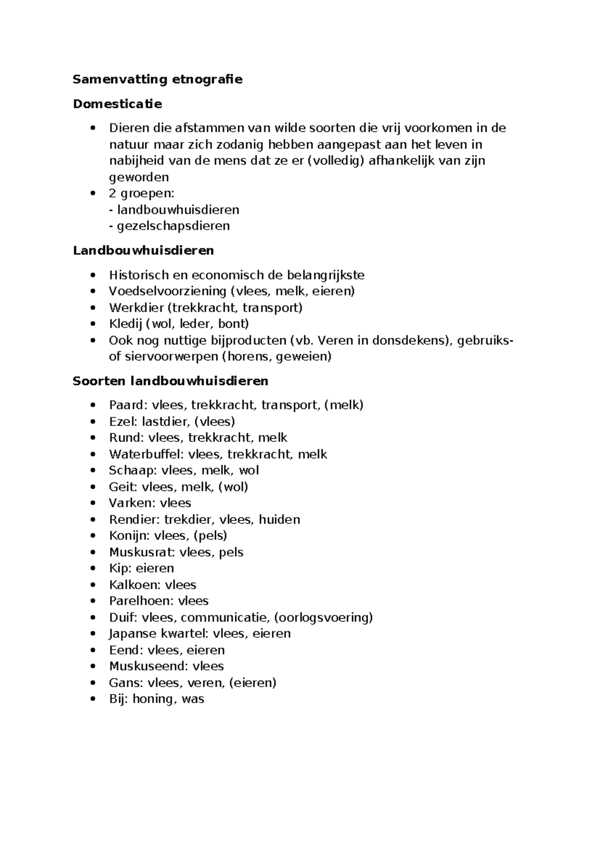 Samenvatting Etnografie: Domesticatie van Dieren en Hun Rol - Studocu