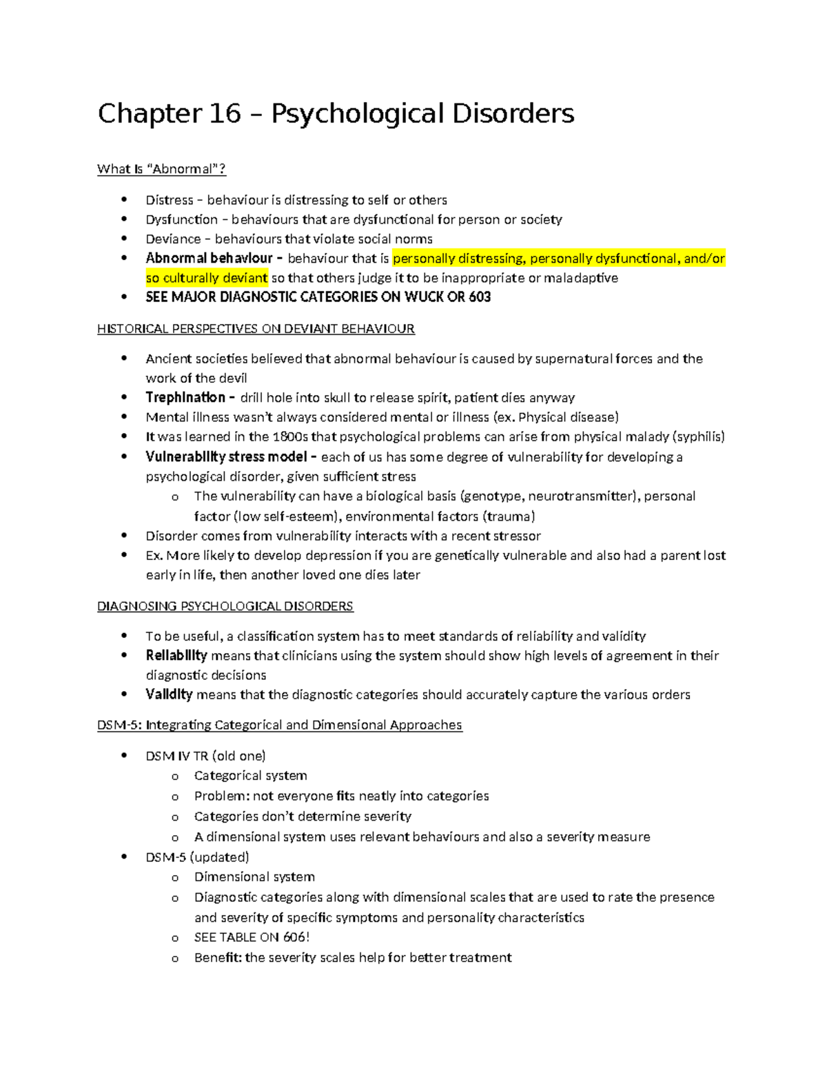 Psych - Chapter 16: Psychological Disorders Exam Notes - Studocu