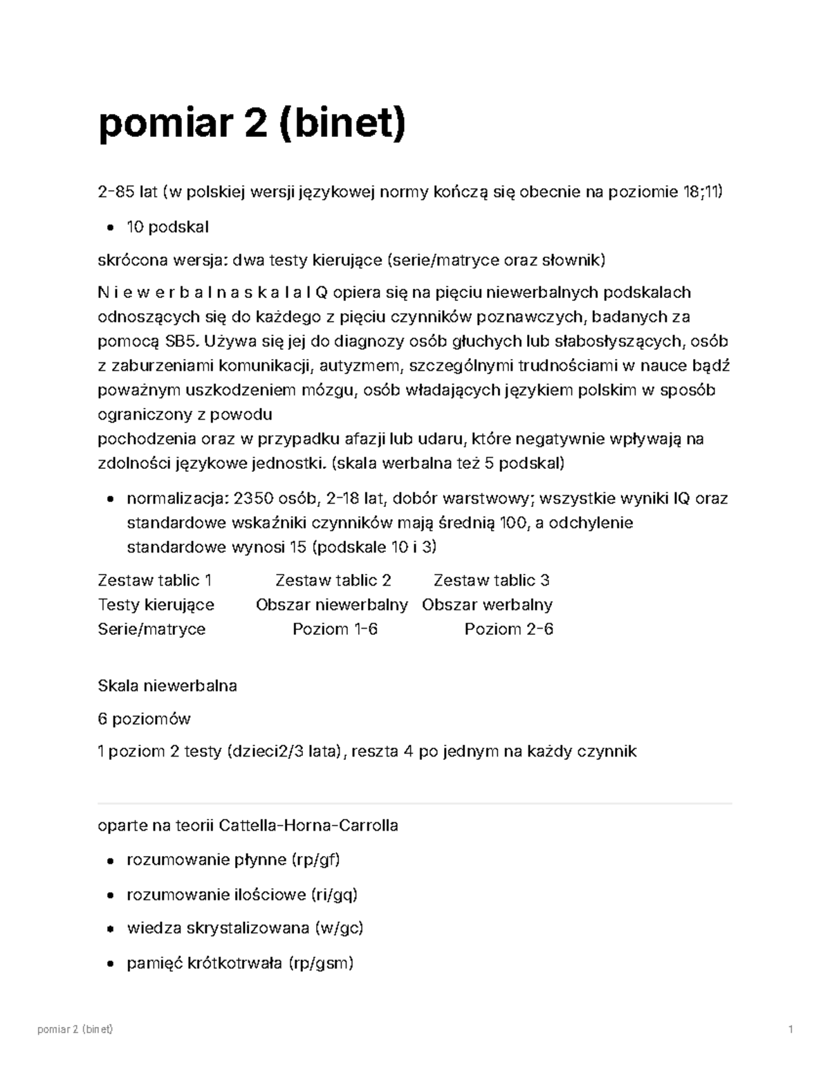 Pomiar 2 (Stanford-Binet): Niewerbalna Skala IQ i Normalizacja - Studocu