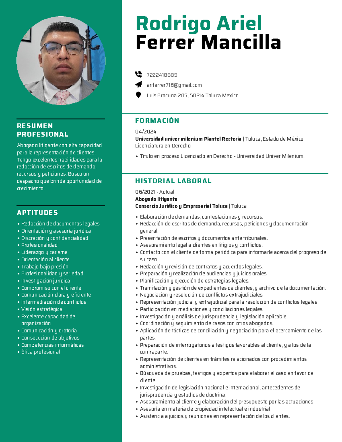 CV de Rodrigo Ariel Ferrer Mancilla - Abogado Litigante - Studocu