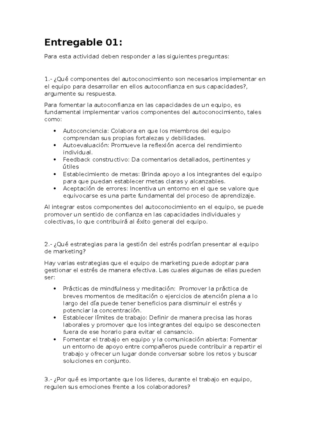 Entregable 01 - Desarrollo Personal - Entregable 01: Para esta actividad deben responder a las ...