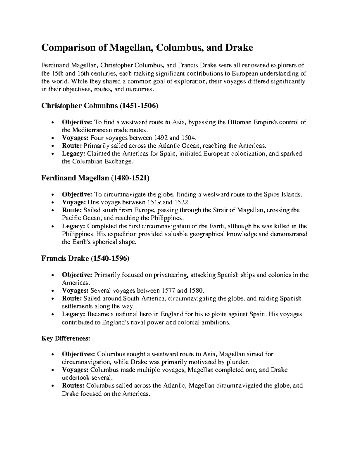 Exploration Analysis: Magellan, Columbus, and Drake (History 101) - Studocu