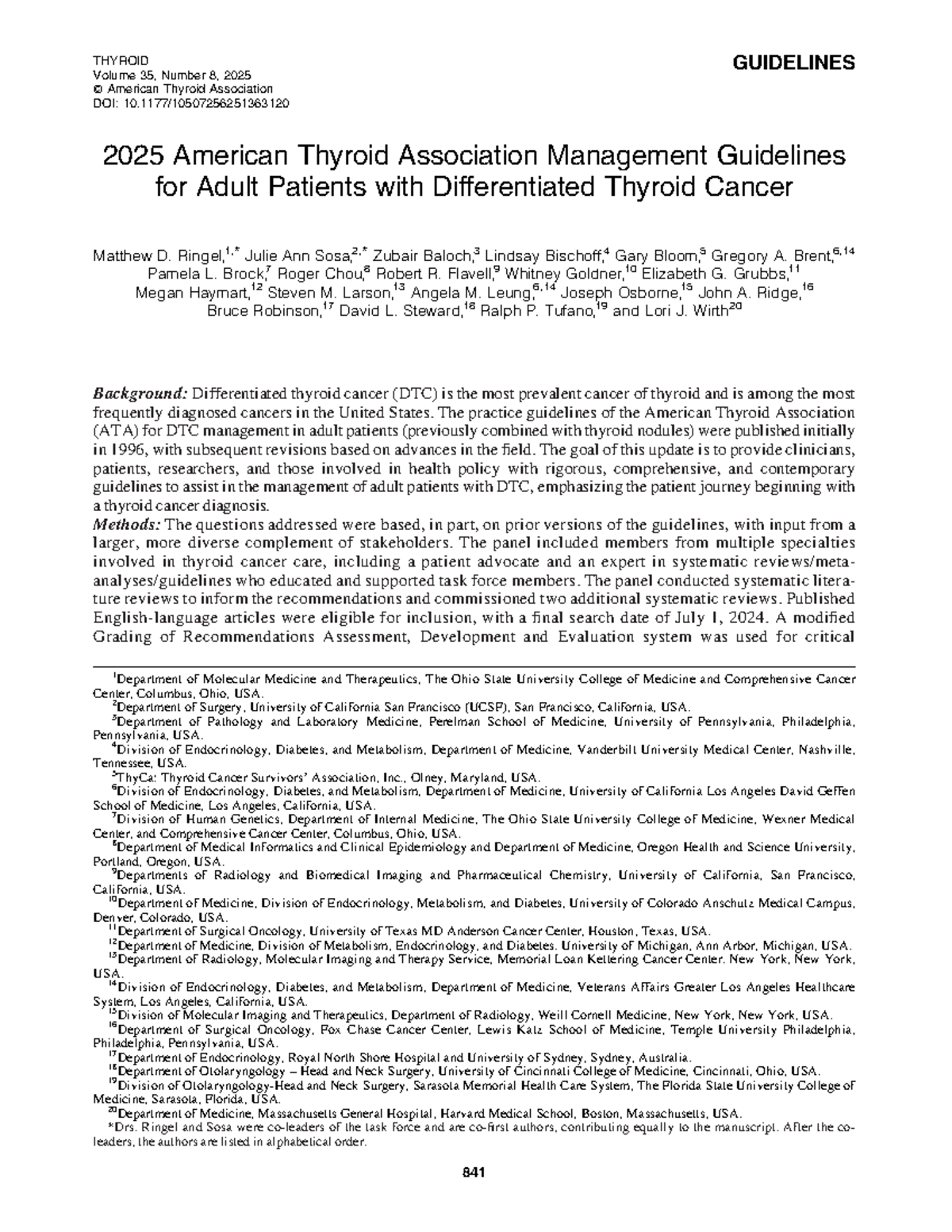 2025 ATA Management Guidelines for Adult Differentiated Thyroid Cancer ...