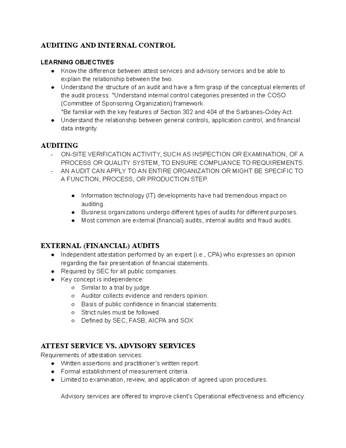 AUDITING AND INTERNAL CONTROL OVERVIEW - CH1-2 REVIEWER - Studocu